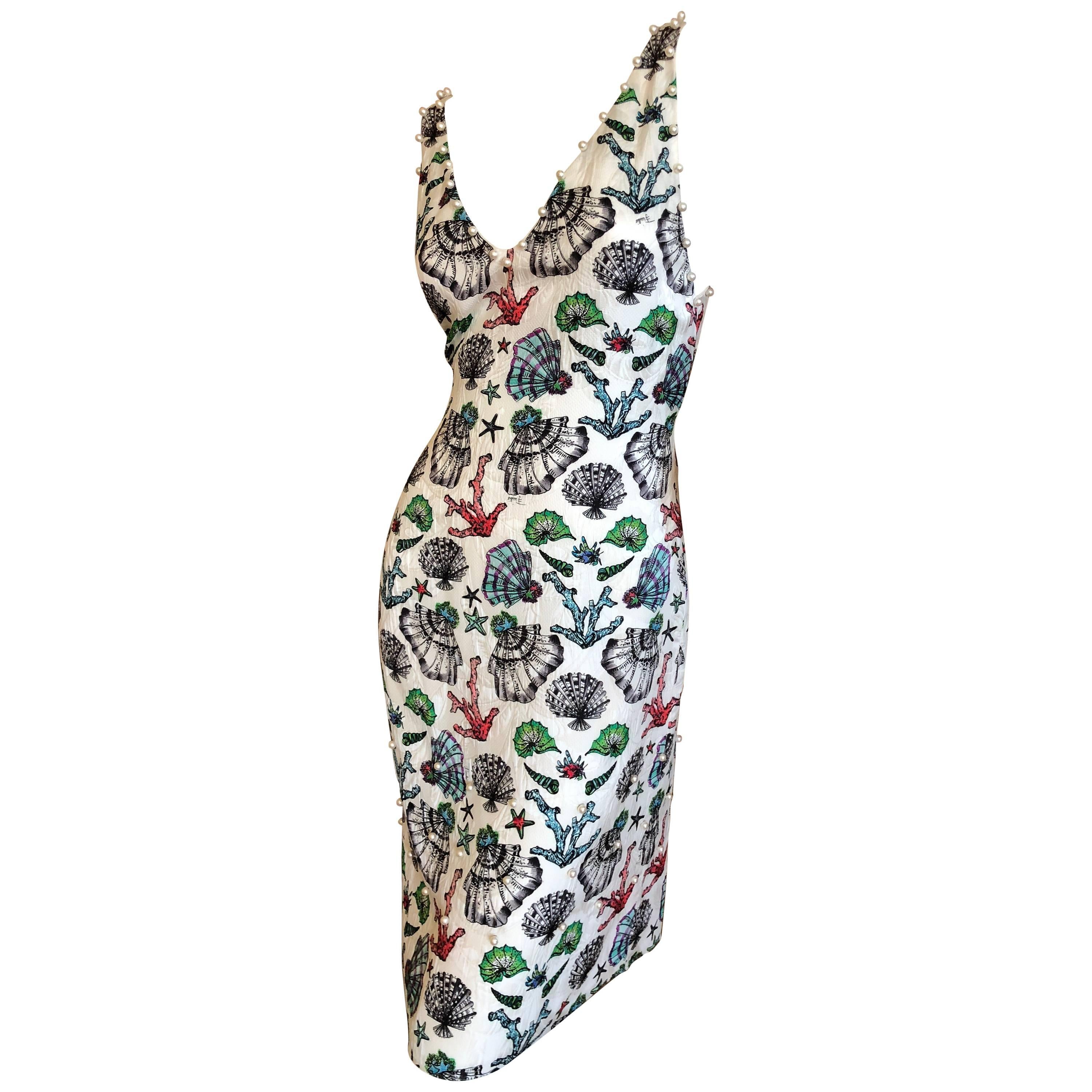 Emilio Pucci Pearl Trim Silk Seashell Print Day Dress at 1stDibs ...