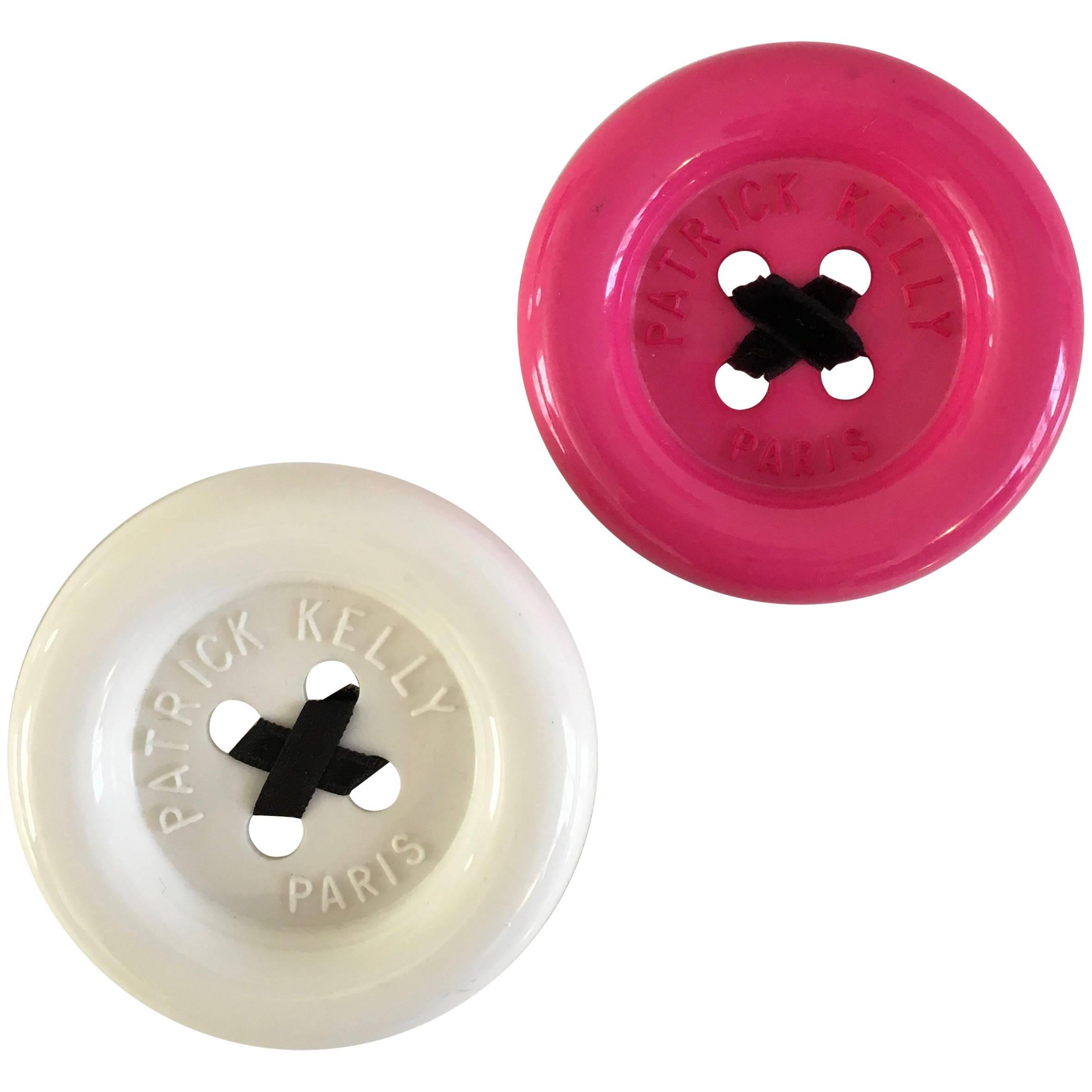 Patrick Kelly Paris White and Pink Button Pins. For Sale at 1stDibs