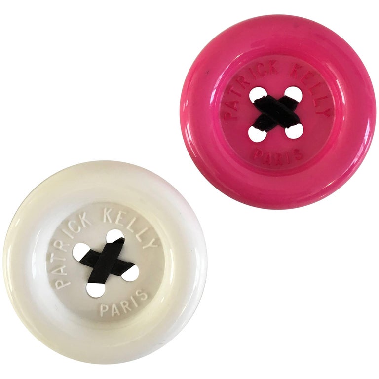 Patrick Kelly Paris White and Pink Button Pins. For Sale at 1stDibs
