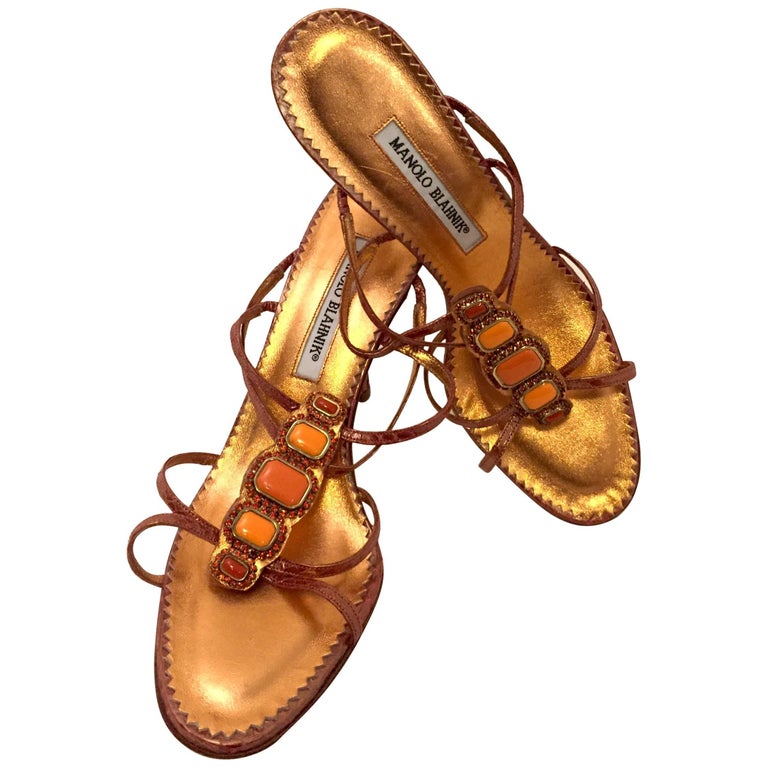 Manolo Blahnik Bronze Metallic Python Strappy Sandal w/Multi Color ...