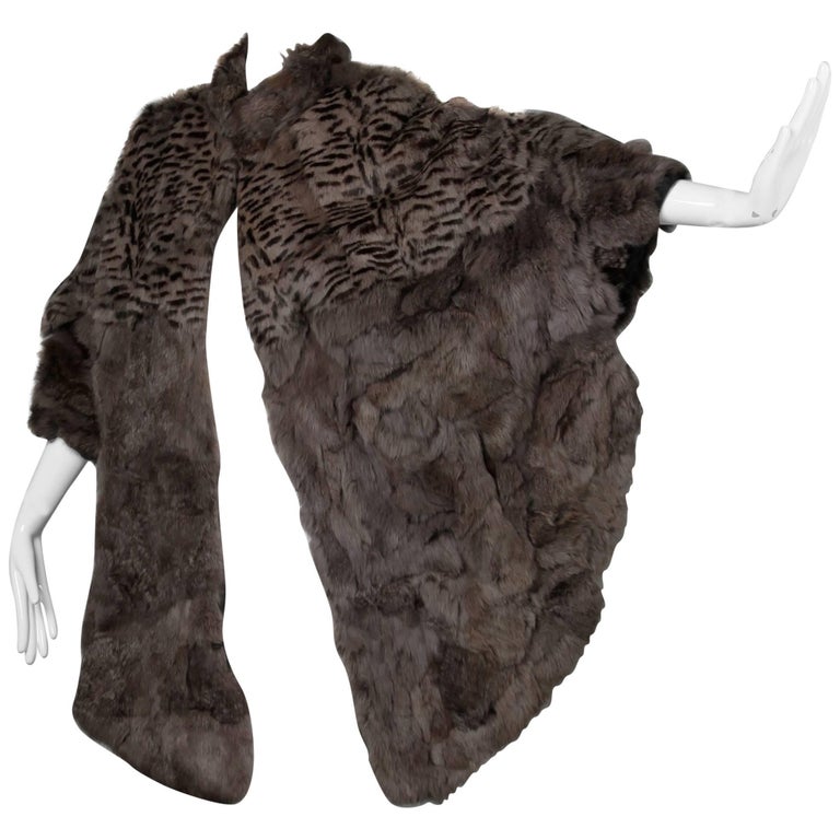1980s Vintage Leopard Dyed Rabbit Fur Batwing Cape, Coat or Poncho at ...