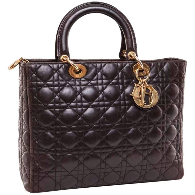 CHRISTIAN DIOR Lady Dior in Brown Quilted Leather For Sale at 1stDibs