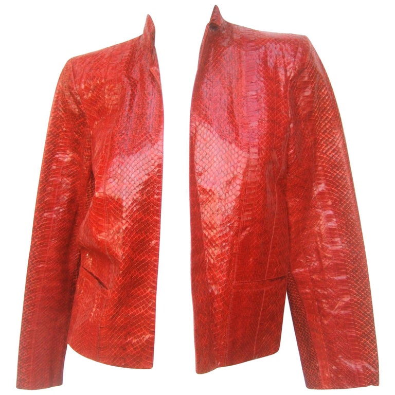 Exotic Ruby Red Snakeskin Jacket c 1980s at 1stDibs