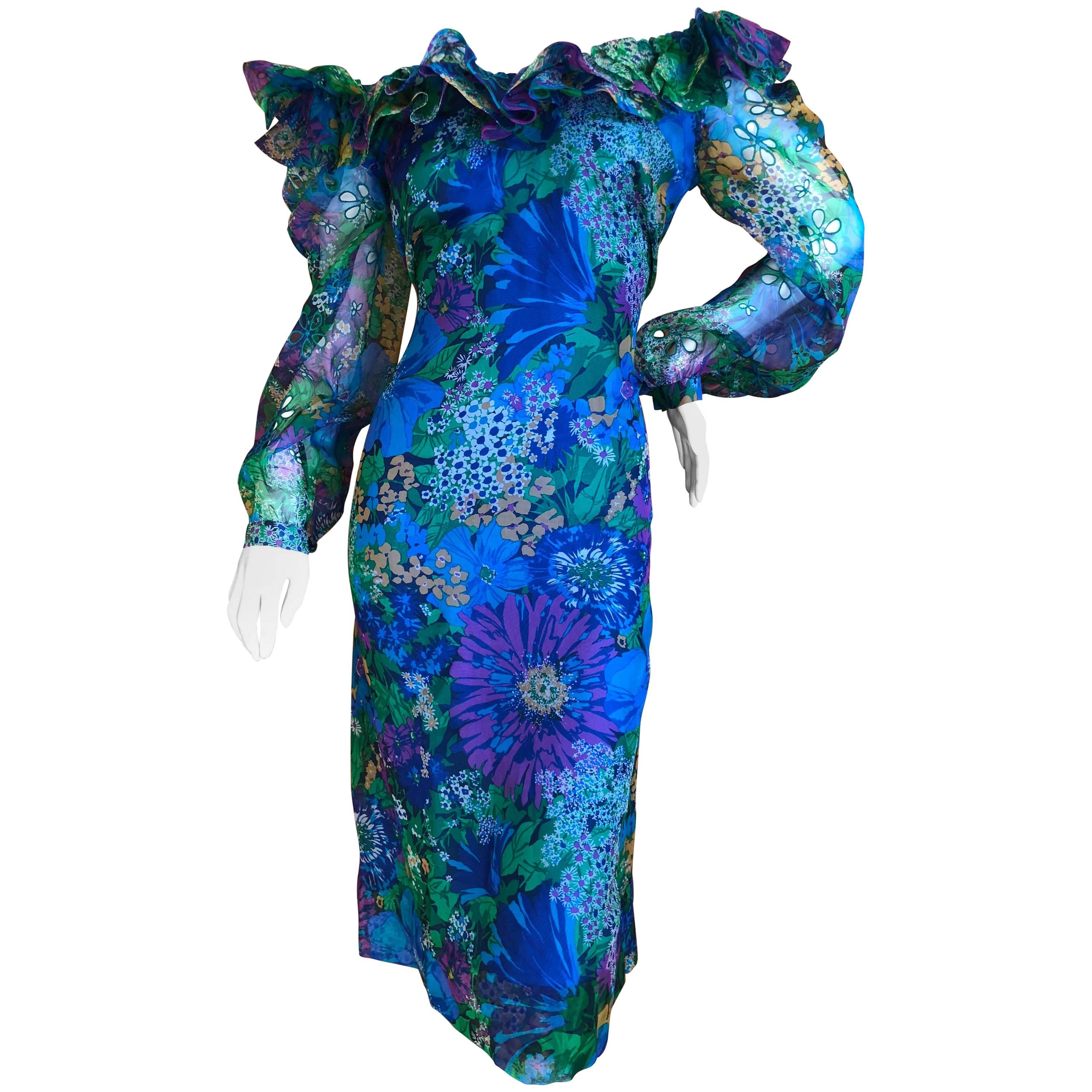 Pierre Balmain Haute Couture 1968 Floral Ruffled Dress For Sale at 1stDibs