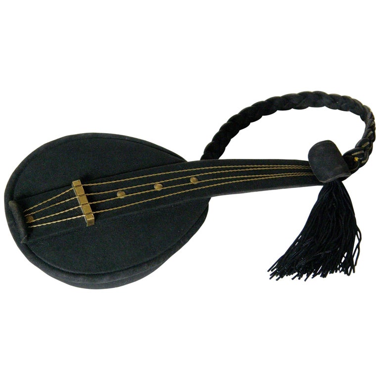 Black Suede Mandolin Shaped Handbag Attributed to Jeanne Bernard of ...