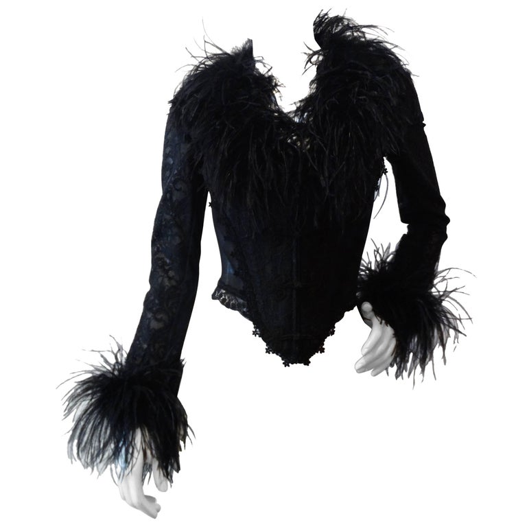 1990s Ostrich Feather Corset Bustier Top at 1stDibs | feather corset ...