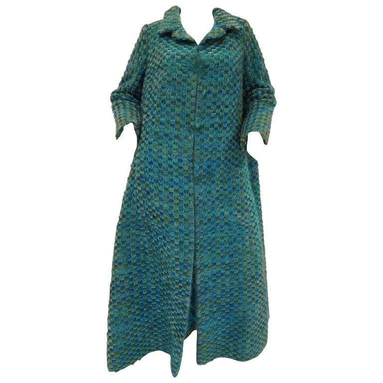1960s Nina Ricci Haute Couture Angora and Velvet Turquoise Cape Coat ...