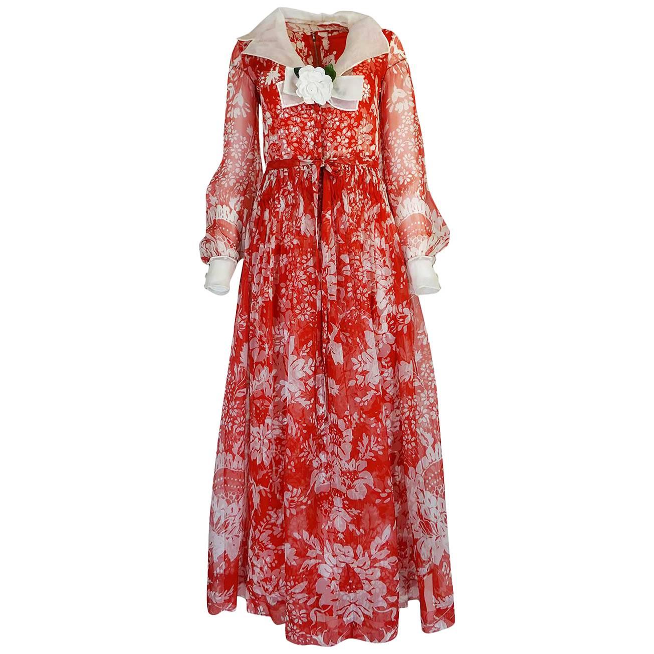 1973 Chanel Numbered Haute Couture Red Silk Chiffon Dress at 1stDibs ...