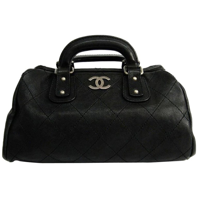 Chanel Black Leather Silver Top Handle Satchel Boston Doctor Hand Bag ...