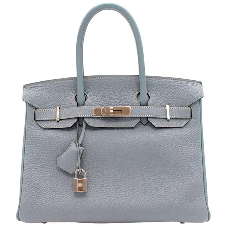 Hermes Blue Lin Fjord Leather 30CM Birkin Bag For Sale at 1stDibs ...