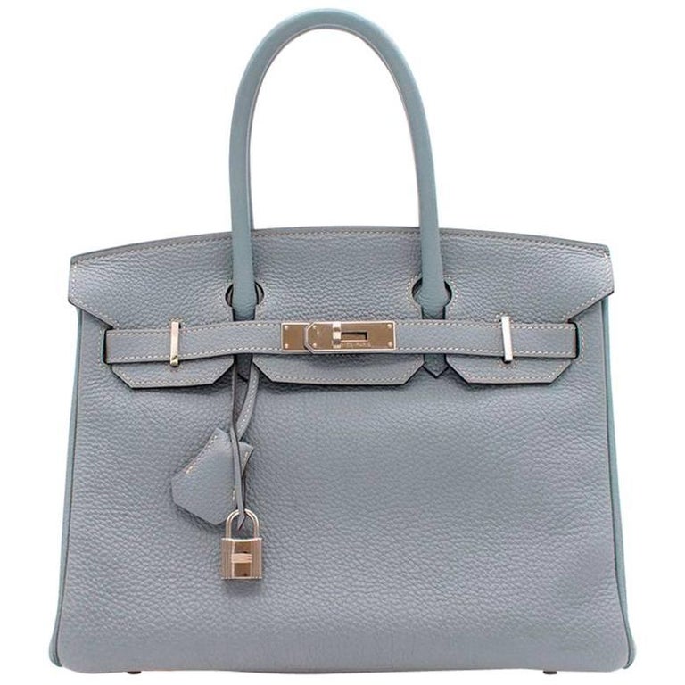 Hermes Blue Lin Fjord Leather 30CM Birkin Bag For Sale at 1stDibs ...
