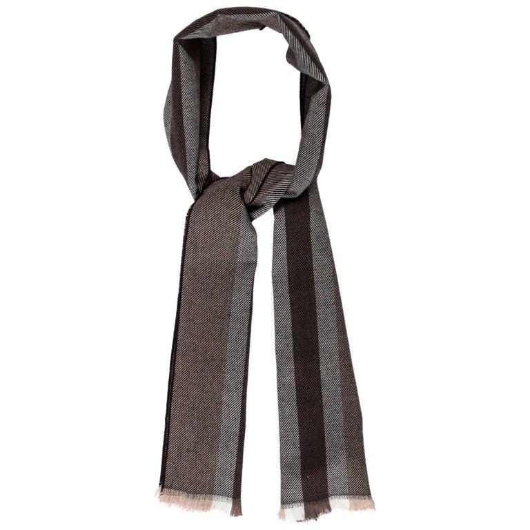 Gucci New Striped Brown Black Gray Wool Men's Women's Scarf For Sale at ...