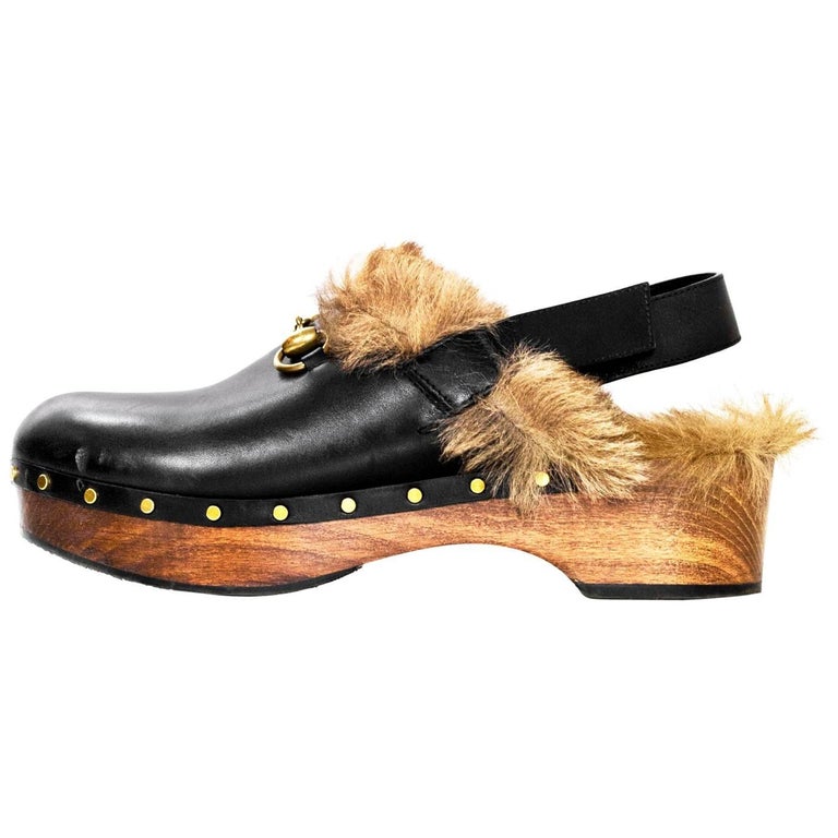 Gucci Fall '15 Runway Black Amstel Kangaroo Fur Clogs sz 40 For Sale at ...