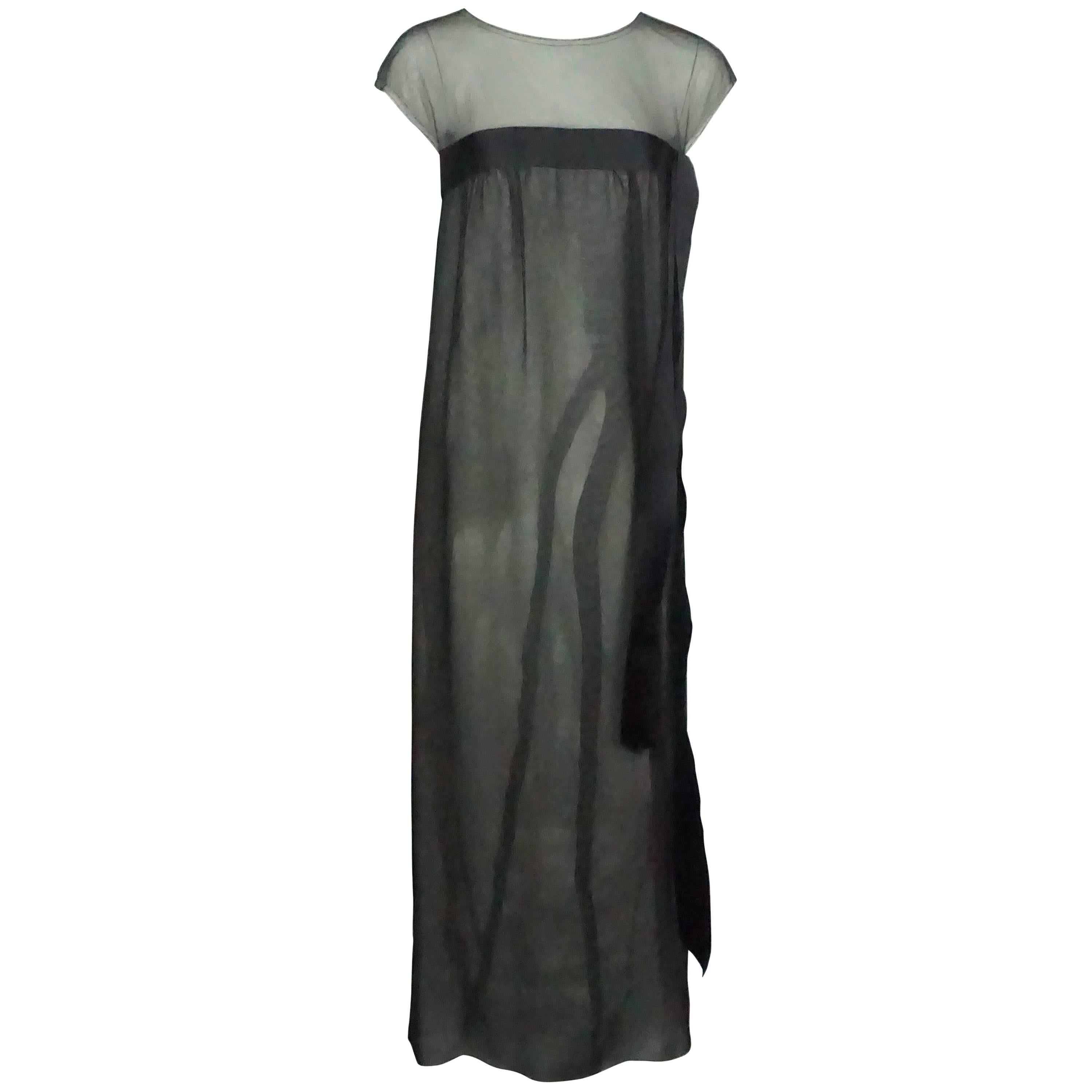 Chanel Black Silk Chiffon Gown with Satin Ribbon - 40 - NWT - Circa 11A ...