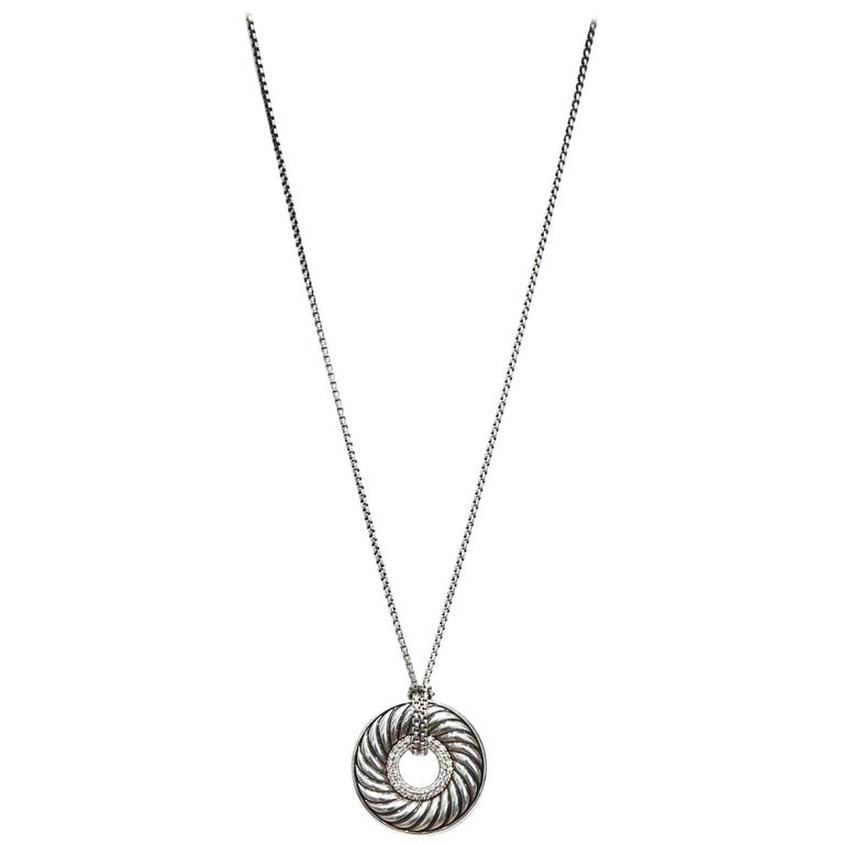 David Yurman Sterling and Diamond Carved Cable Circle Pendant Necklace ... David Yurman Sterling and Diamond Carved Cable Circle Pendant Necklace ...