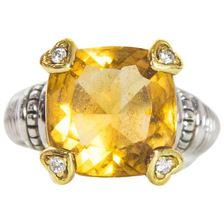 Judith Ripka Sterling, Diamond and Canary Crystal Fontaine Ring Sz 5 ...