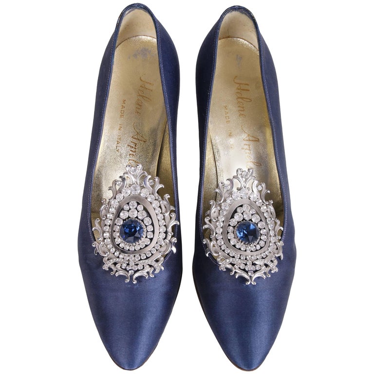 Helene Arpels Custom Blue Silk Pumps with Jeweled Adornment at Toe at ...