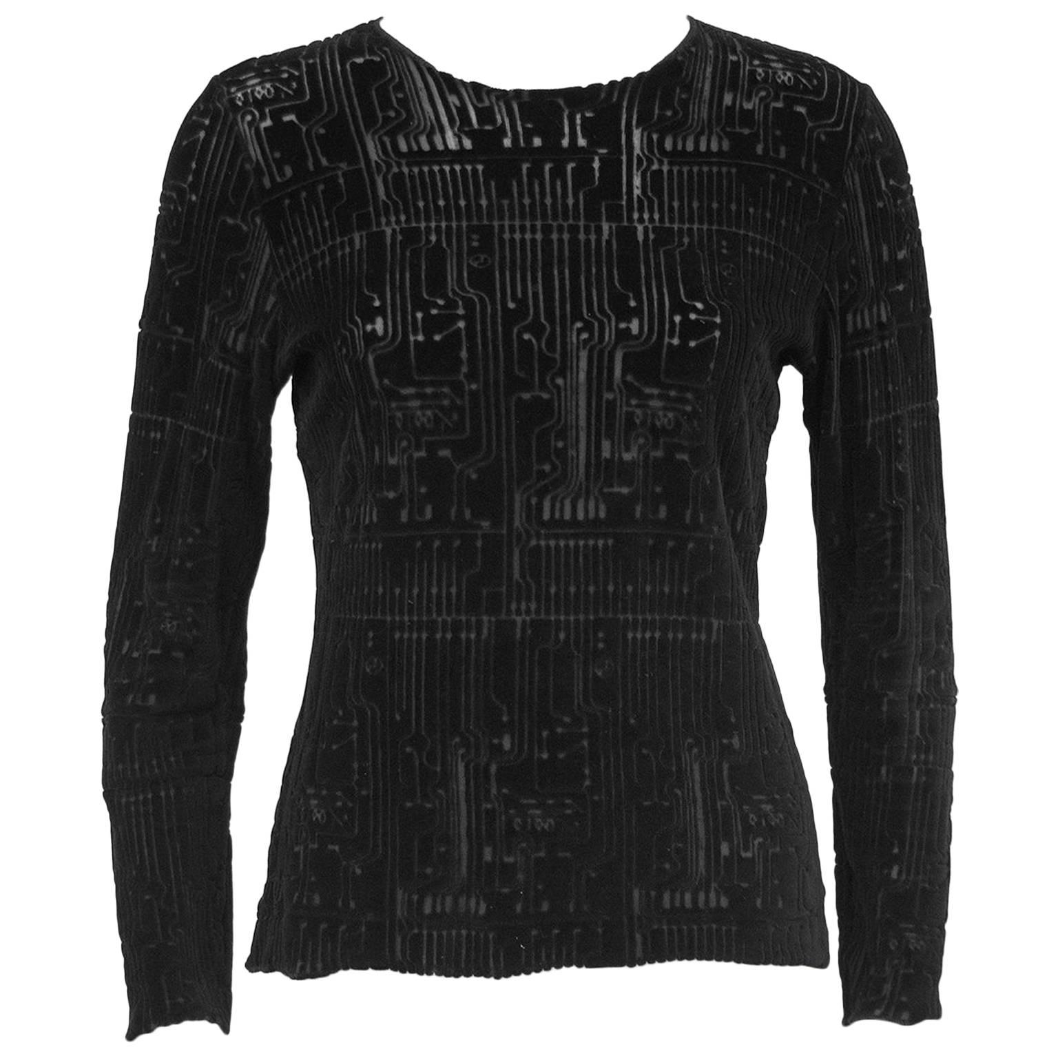 1990s Jean Paul Gaultier Black Devore Cut Velvet Long Sleeve Top at 1stDibs