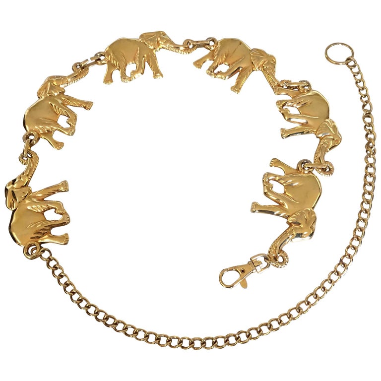 Lucky Elephant heavy gold chain link vintage animal belt at 1stDibs