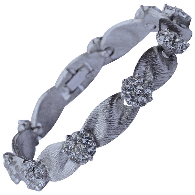 Trifari Silver Plated April Birthday Diamond Rhinestone Ribbon Bracelet ...