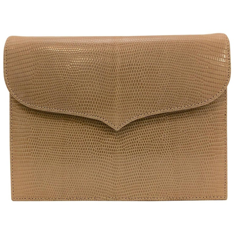 Lana Marks Tan Lizard Skin Structured Shoulder Bag Convertible Clutch ...