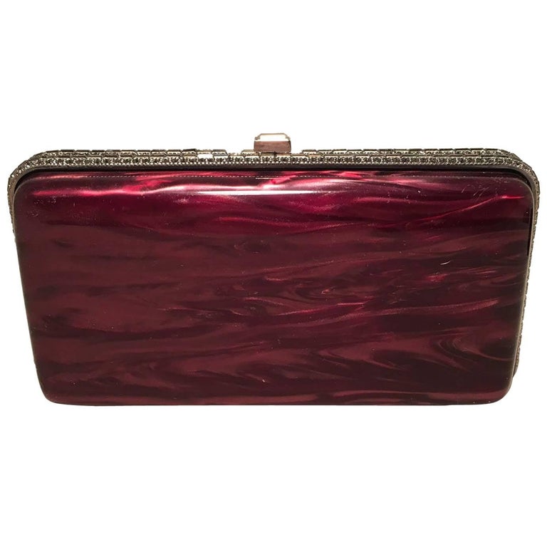 Judith Leiber Maroon Pearlized Box Clutch with Crystals For Sale at ...