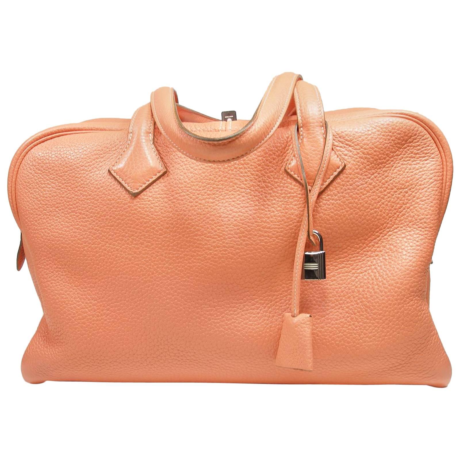 Hermès Victoria II Fourre Tout Bag 35cm Crevette Clemence Palladium ...