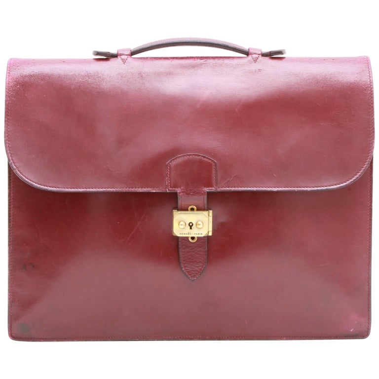 HERMES Vintage Satchel Bag in H Red Box Leather at 1stDibs | coach ...