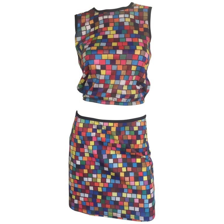 Todd Oldham iconic rubik's cube geometric print skirt and crop top ...