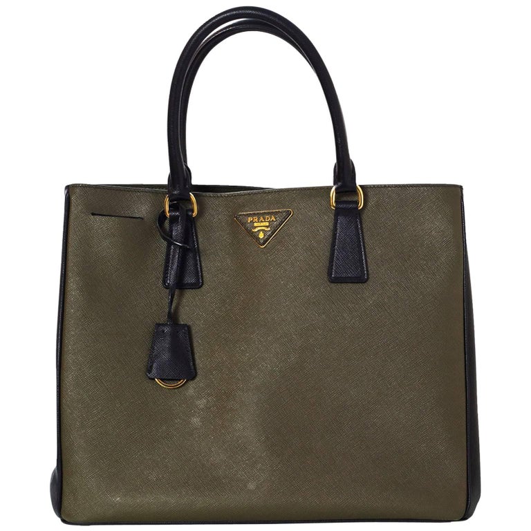 Prada Black and Green Militaire Saffiano Leather Tote Bag For Sale at ...