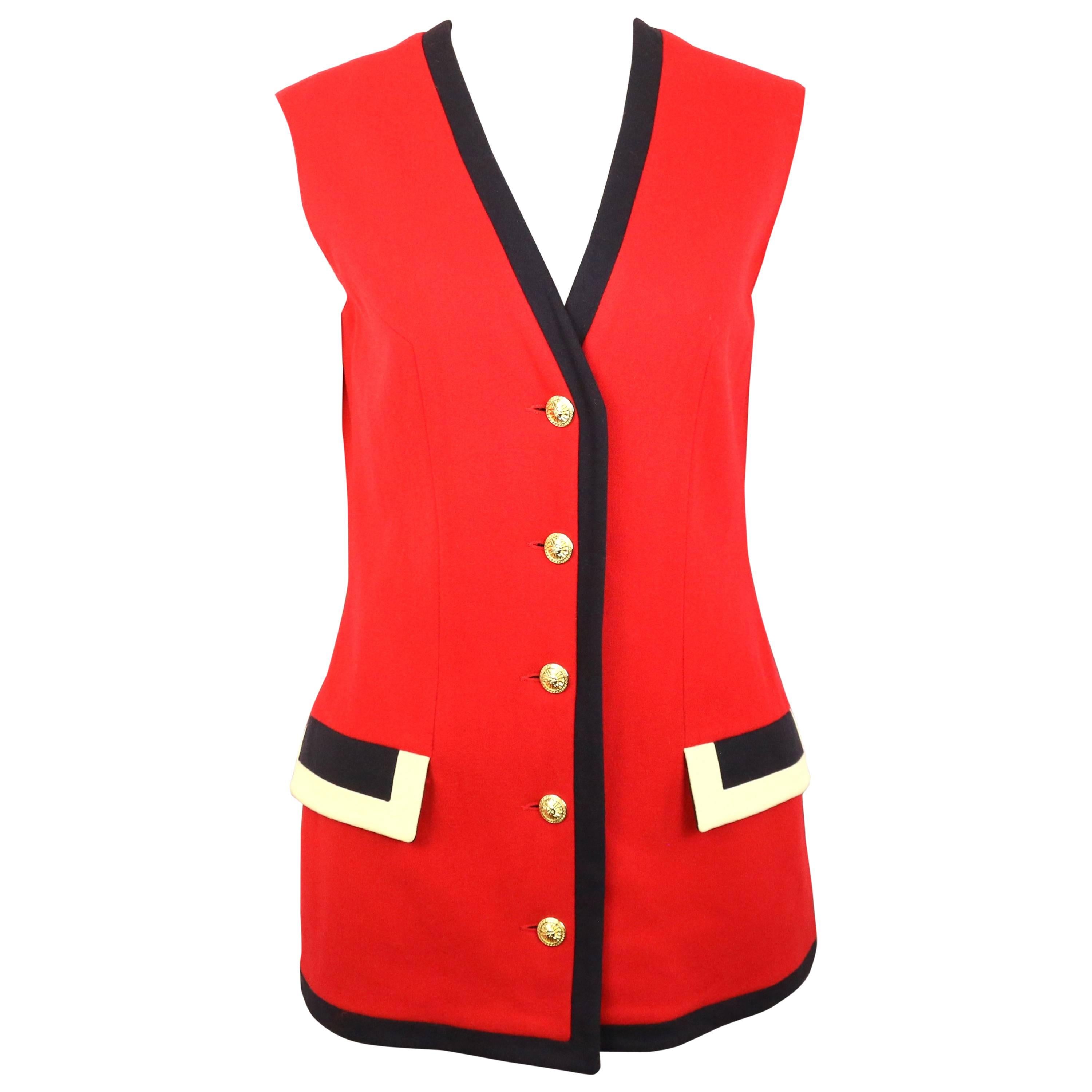 Gianni Versace Jeans Couture Red Wool Vest with Black Piping Trim at ...