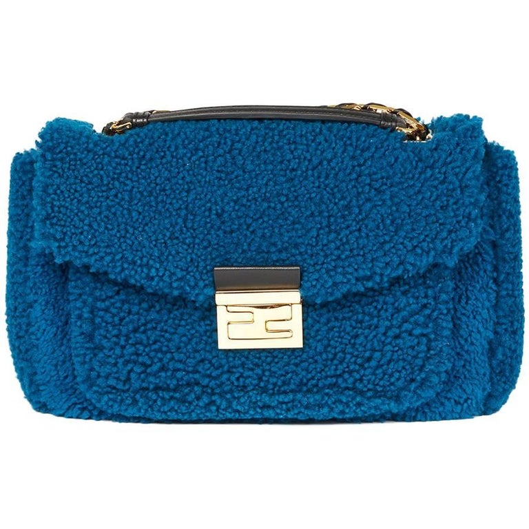 2014 Fendi Blue Shearling Be Baguette at 1stDibs