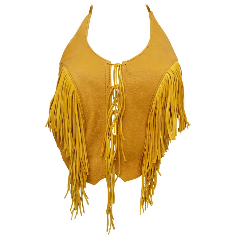 Western Fringe Leather And Tan Suede Bikini Top For Sale At 1stdibs