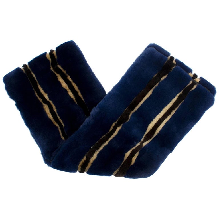 Marni Blue and Yellow Mink and Rabbit Fur Scarf For Sale at 1stDibs