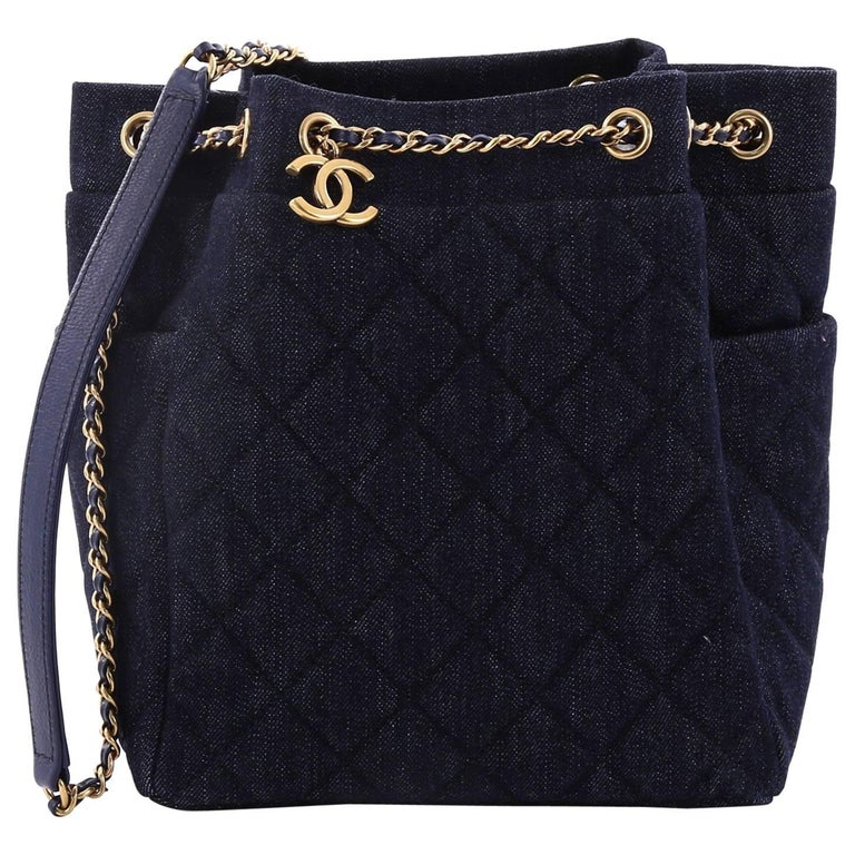 Chanel Urban Spirit Drawstring Bag Quilted Denim Small at 1stDibs