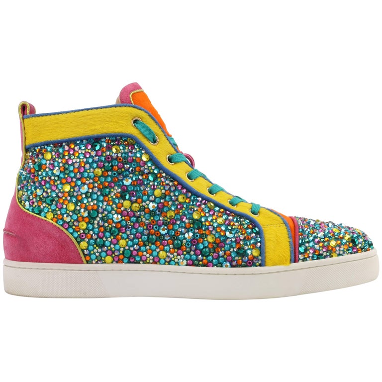 CHRISTIAN LOUBOUTIN "Louis Strass" Multicolor Swarvoski Crystal Hi Top ...