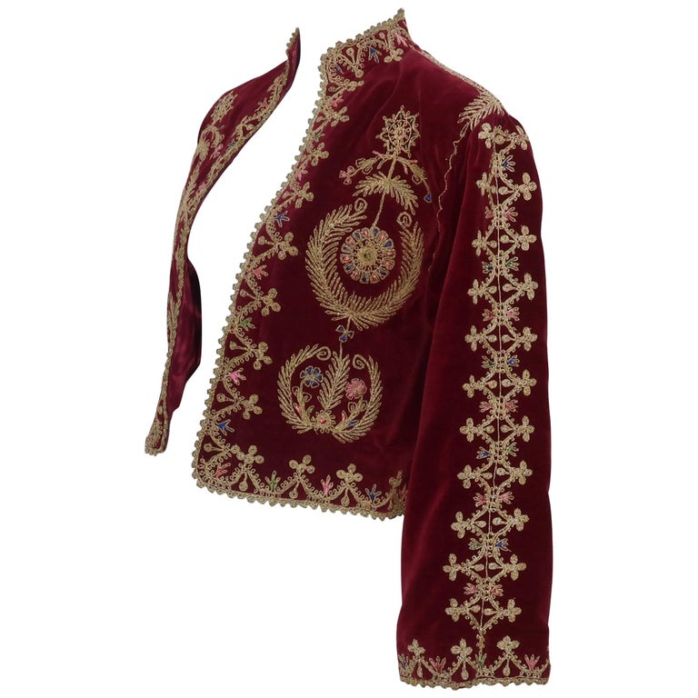 Exotic 1970’s Moroccan Embroidered Velveteen Cropped Jacket at 1stDibs