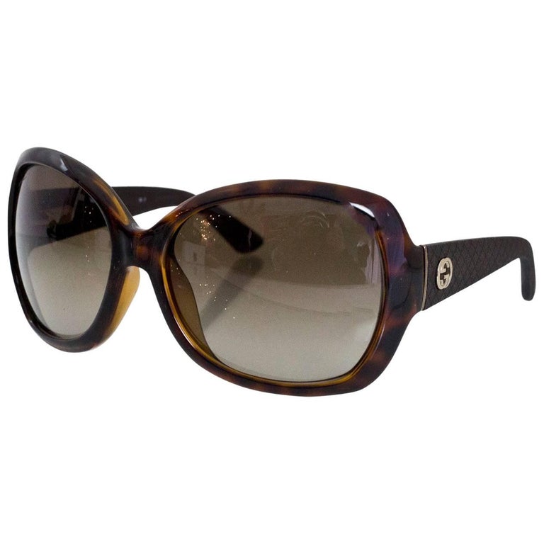Gucci Brown Diamante Tortoise Gg Logo Sunglasses With Case For Sale At