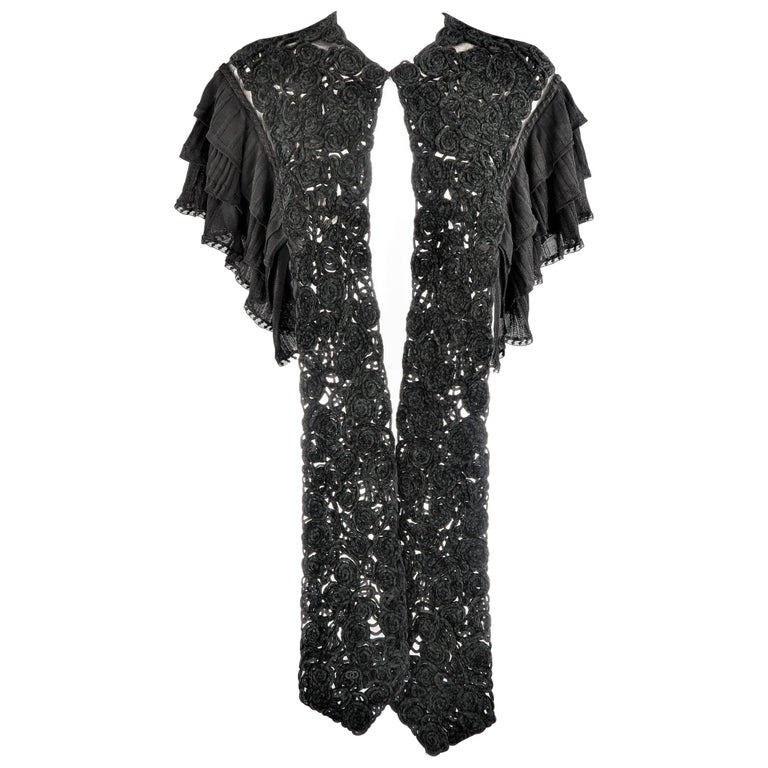 Chanel Cape - Black Velvet Rose Knit Ruffled Shoulder Ascot Collar ...