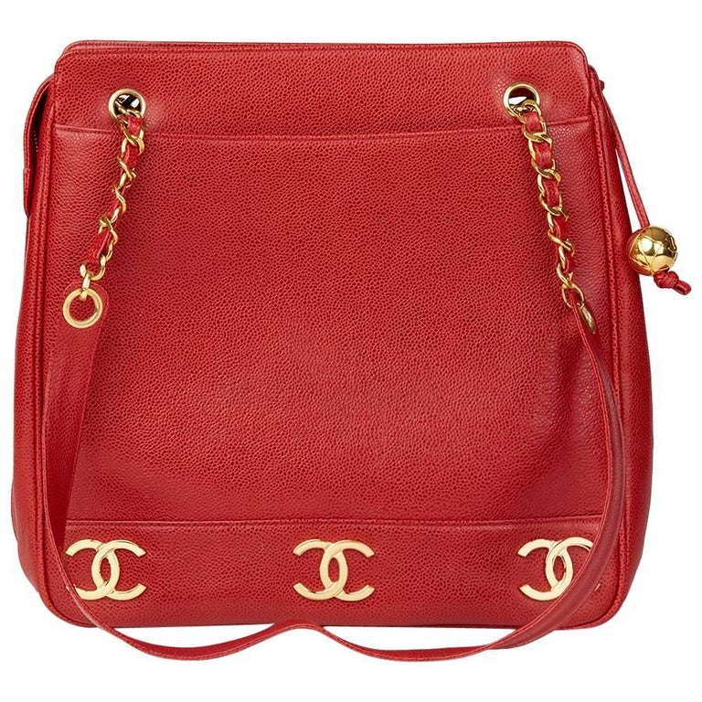 1996 Chanel Red Caviar Leather Vintage Timeless Shoulder Bag at 1stDibs