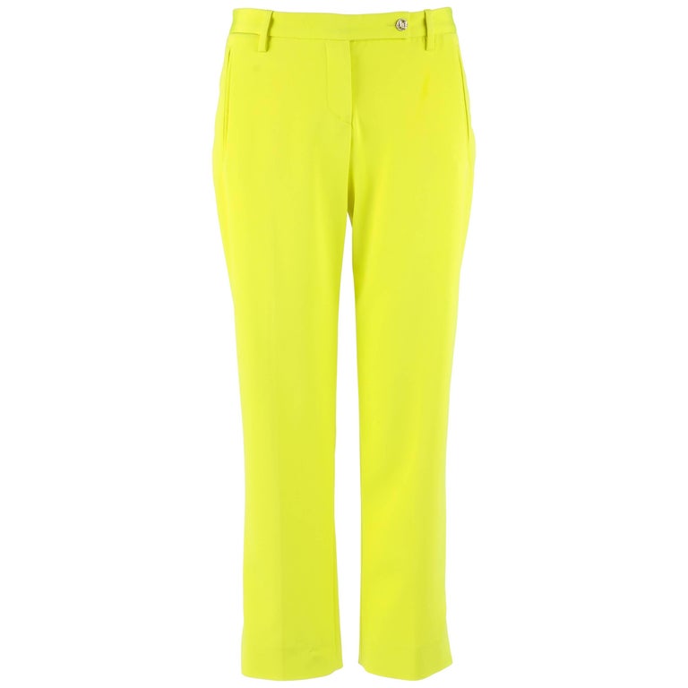 VERSACE S/S 2004 Neon Yellow Silk Cropped Capri Ankle Length Trouser ...