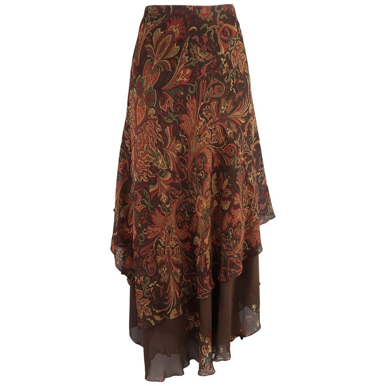 RALPH LAUREN Size 10 Brown and Red Paisley and Plaid Silk Layered ...