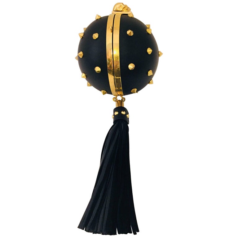 Astonishing Alexander McQueen Black Leather Sphere with Gold Tone Studs ...