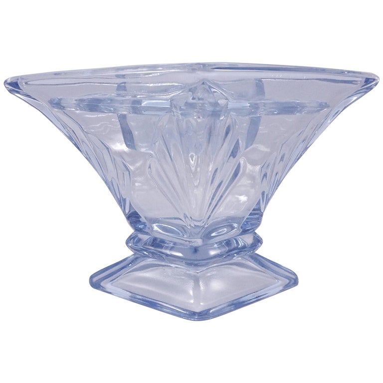 Bagley 1930s Blue Art Deco Pressed Glass Vase with Frog For Sale at ...