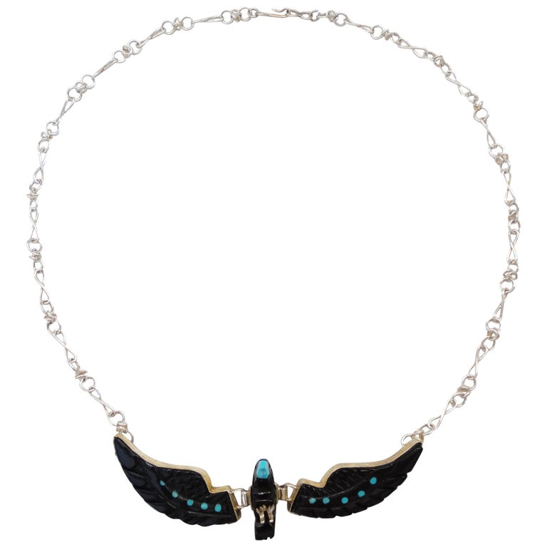 Collier Hawk en onyx Navajo, années 1980 - En vente sur 1stDibs