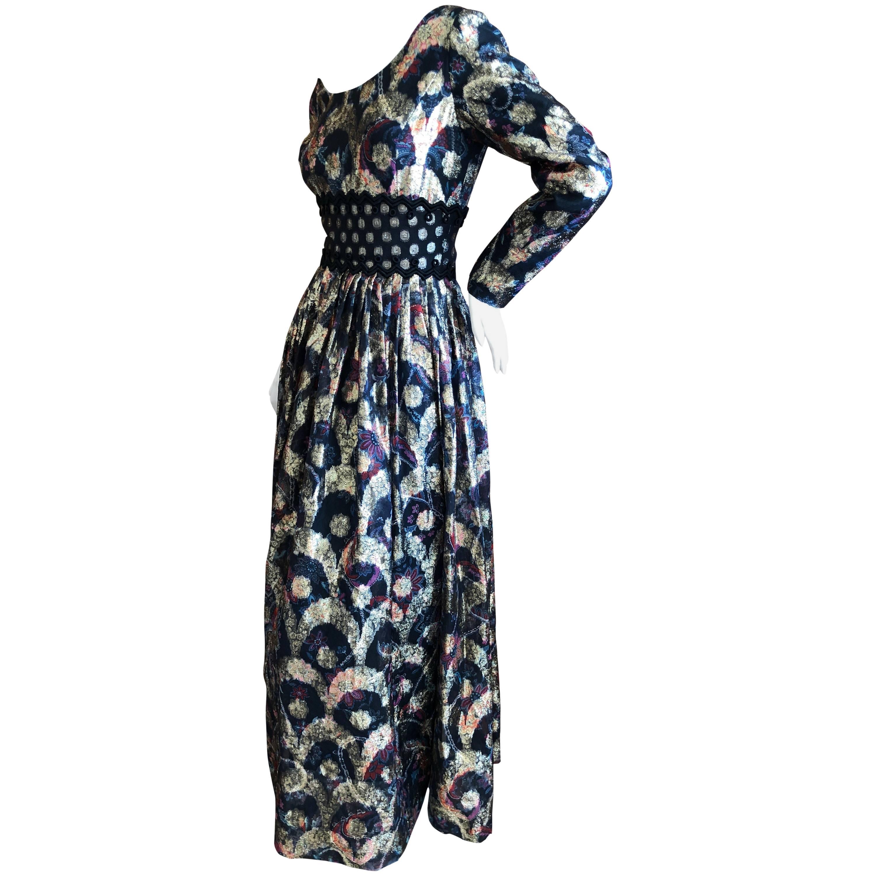 Jean Louis for I Magnin Sheer Gold Silk Brocade Evening Dress For Sale ...