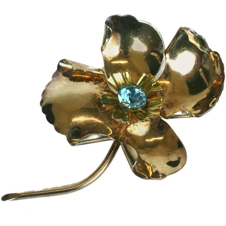 Retro Gilt Sterling Poppy Brooch For Sale at 1stDibs