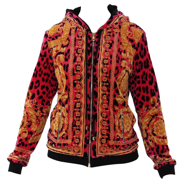 New Versace Barocco Animalier Velvet Hoodie Jacket at 1stDibs | velvet ...
