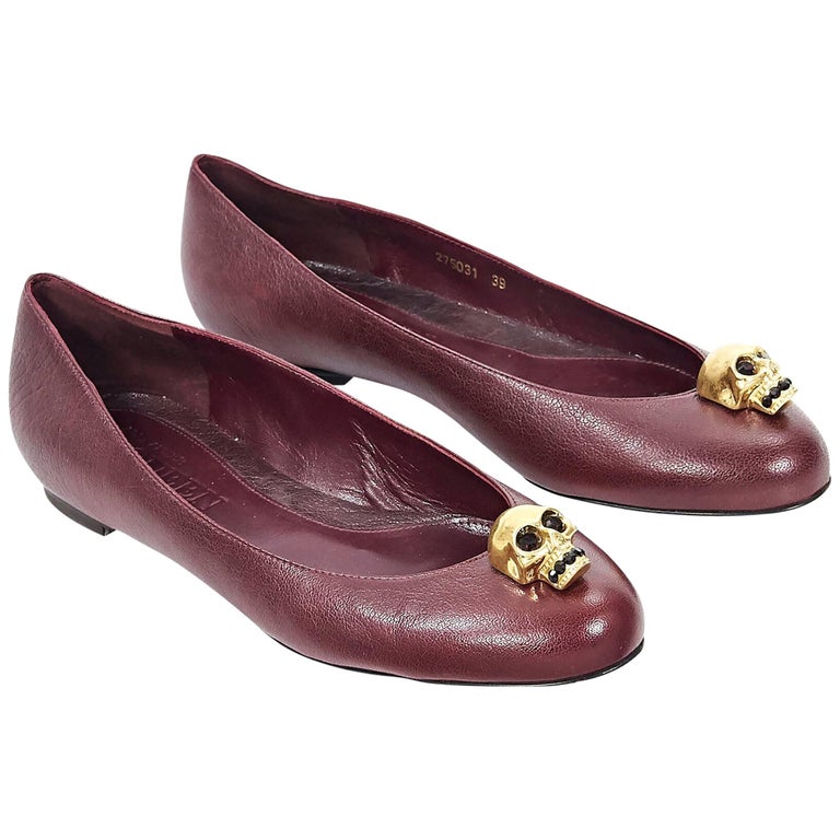 Alexander McQueen Red Leather Skull Flats For Sale at 1stDibs ...