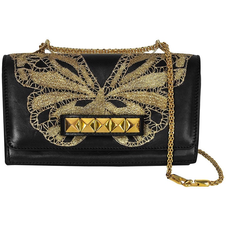 Valentino Black Leather Embroidered Butterfly Va Va Voom Bag For Sale ...